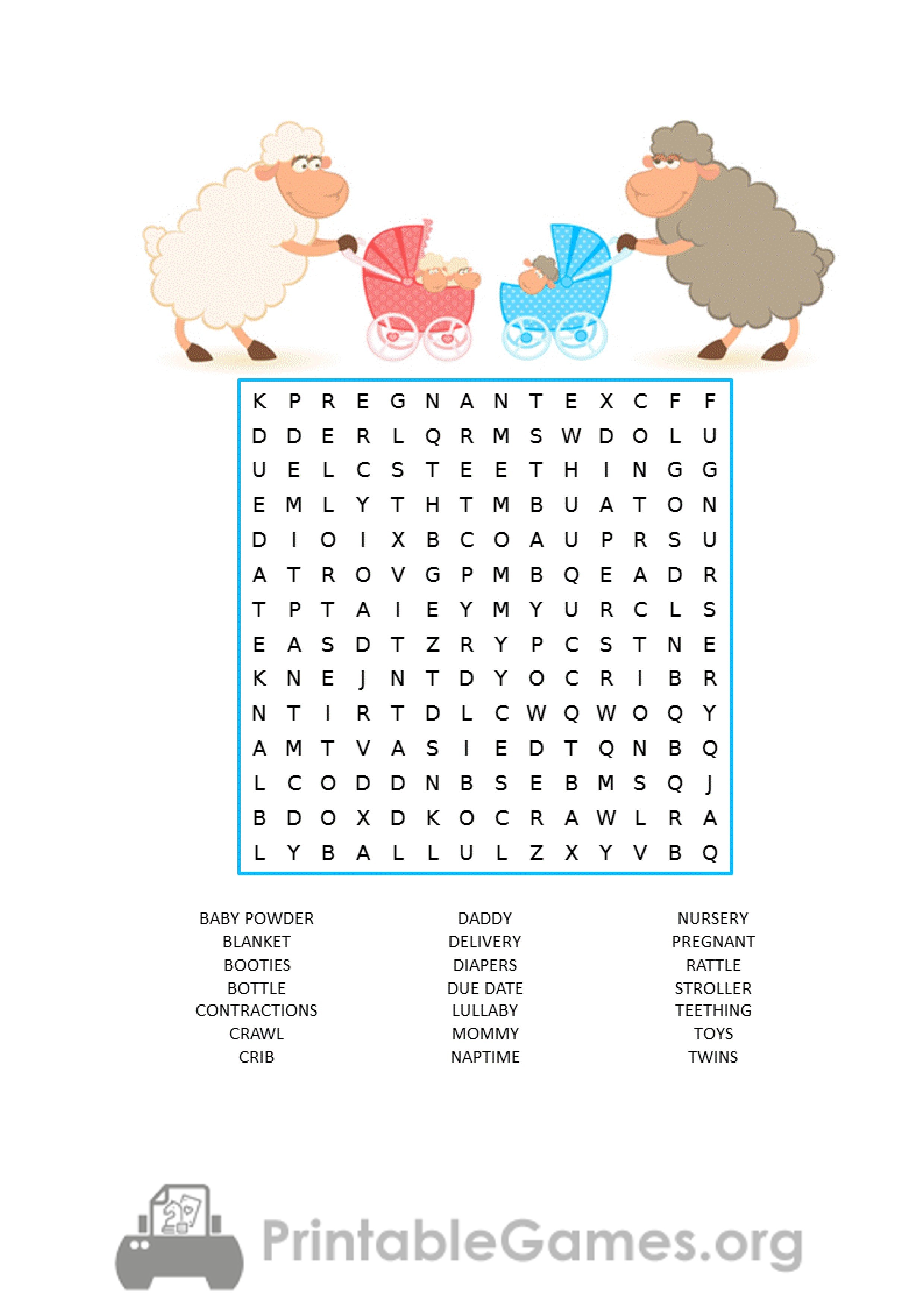 Gender Neutral Baby Shower Basic Word Search With Answer Sheet gender-neutral-baby-shower-basic-word-search-with-answer-sheet